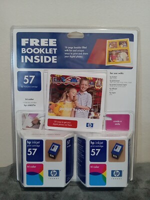 2 Pack Genuine HP 57 Tri-Color Ink Cartridges w/Booklet New Sealed ...