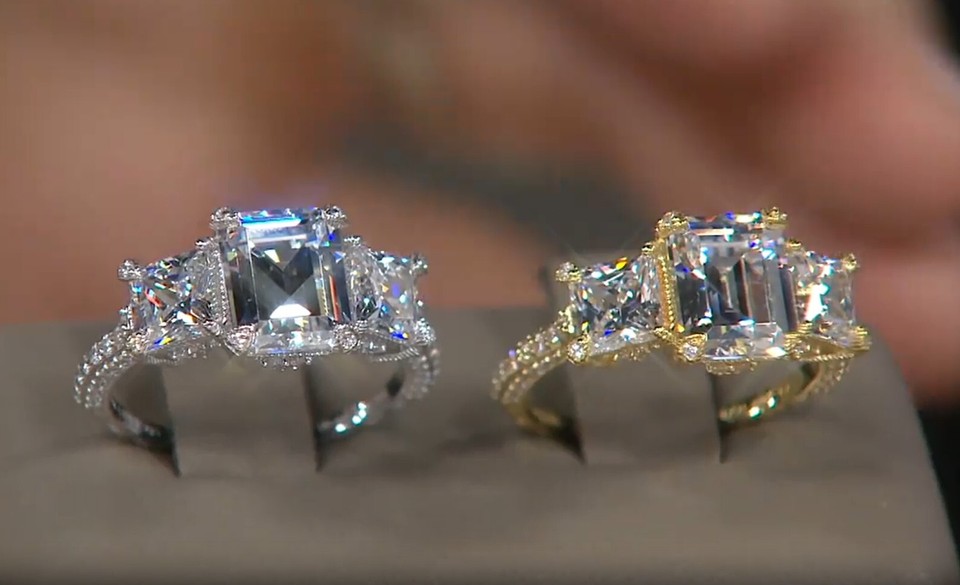 Judith Ripka Ring Triple Stone Diamonique Gold Clad or Sterling Silver ...