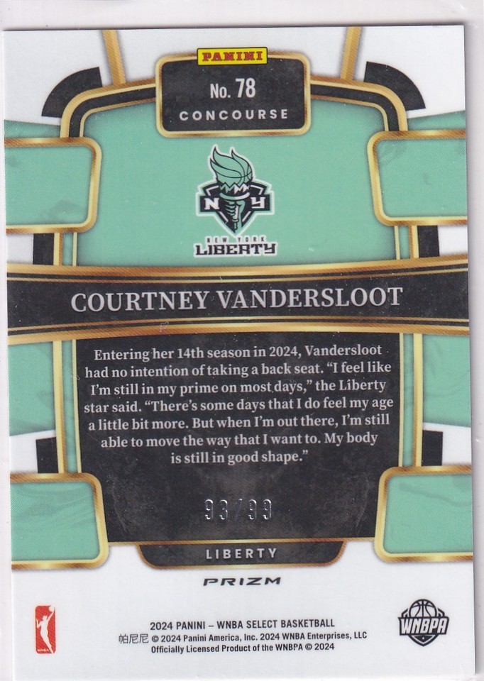 2024 Panini WNBA Select No. 78 Courtney Vandersloot White Prizm 93/99 ...