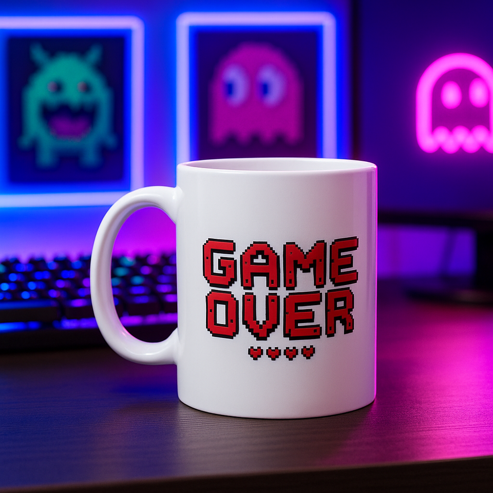 Game Over Retro Pixel Art Mug – Gamer Gift Coffee Cup, 11oz Ceramic 8 ...