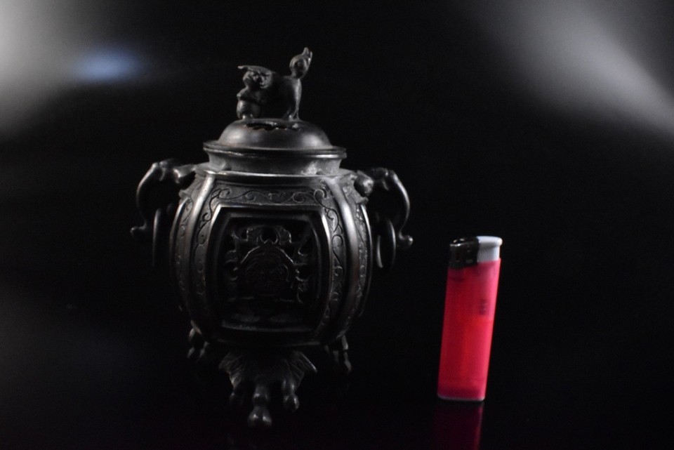 F4160: Japanese Copper Flower Watermarks sculpture INCENSE BURNER ...