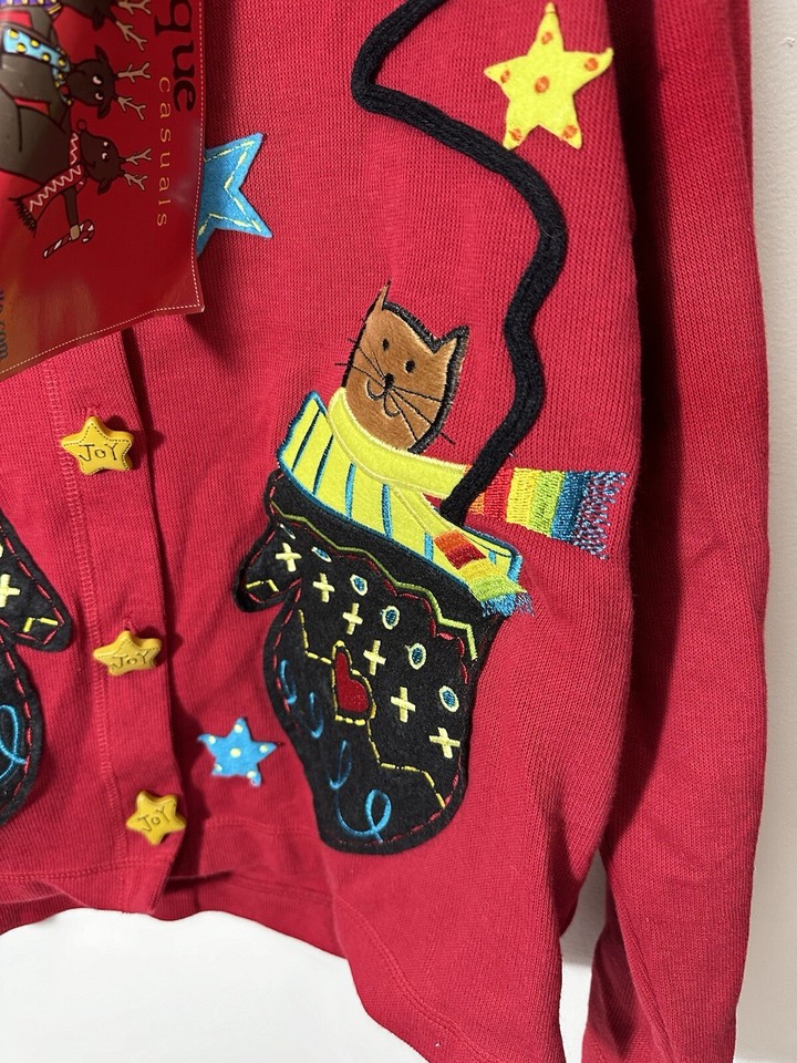 NWT Vintage Onque Casuals Cat Theme Christmas Sweater Small Tacky Ugly ...