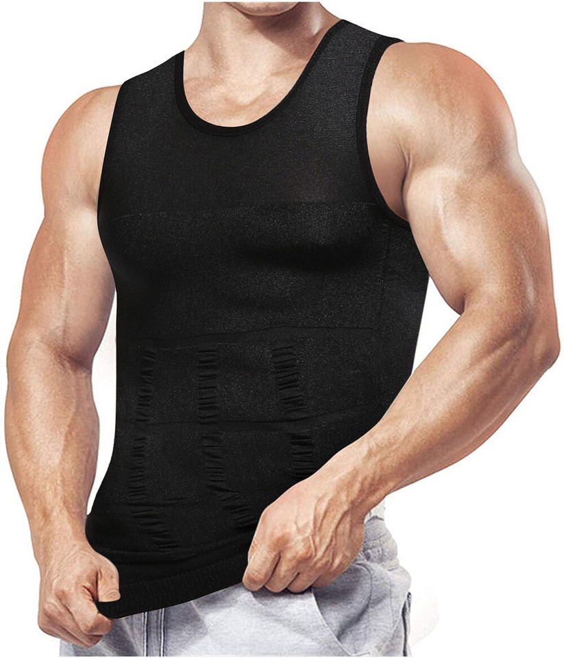 Men's Compression Vest T-Shirt Moobs Slimming Tummy Control Body Shaper ...