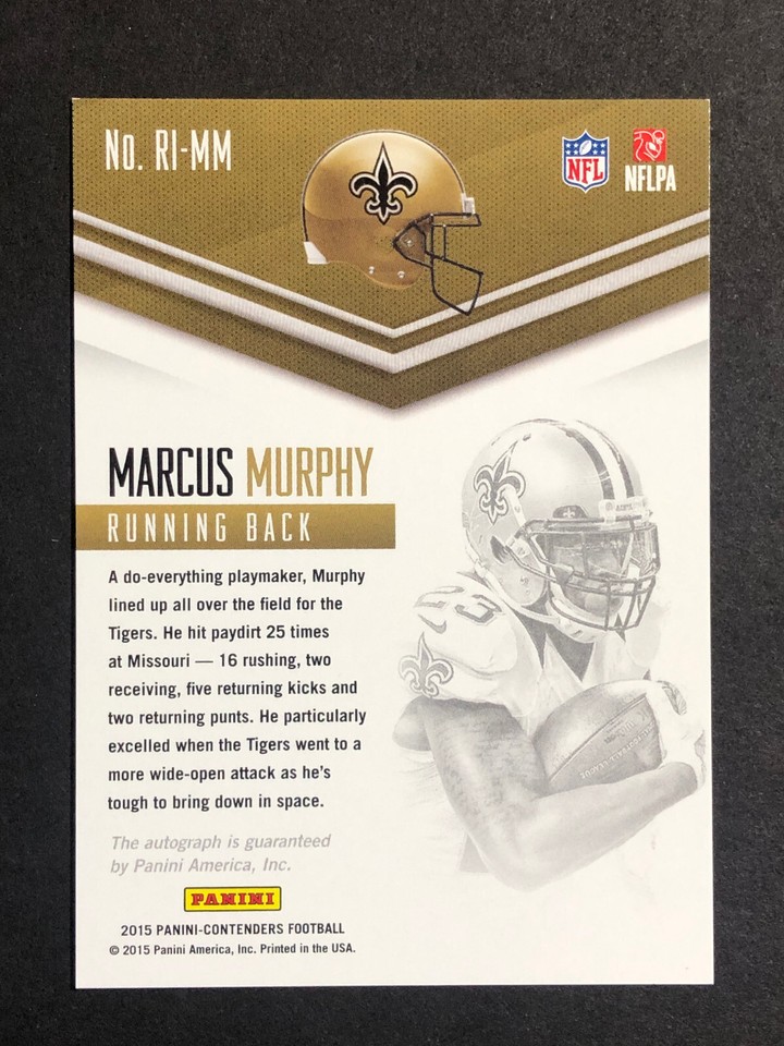 Marcus Murphy Saints Signed 2015 Panini Contenders Football card # RI ...