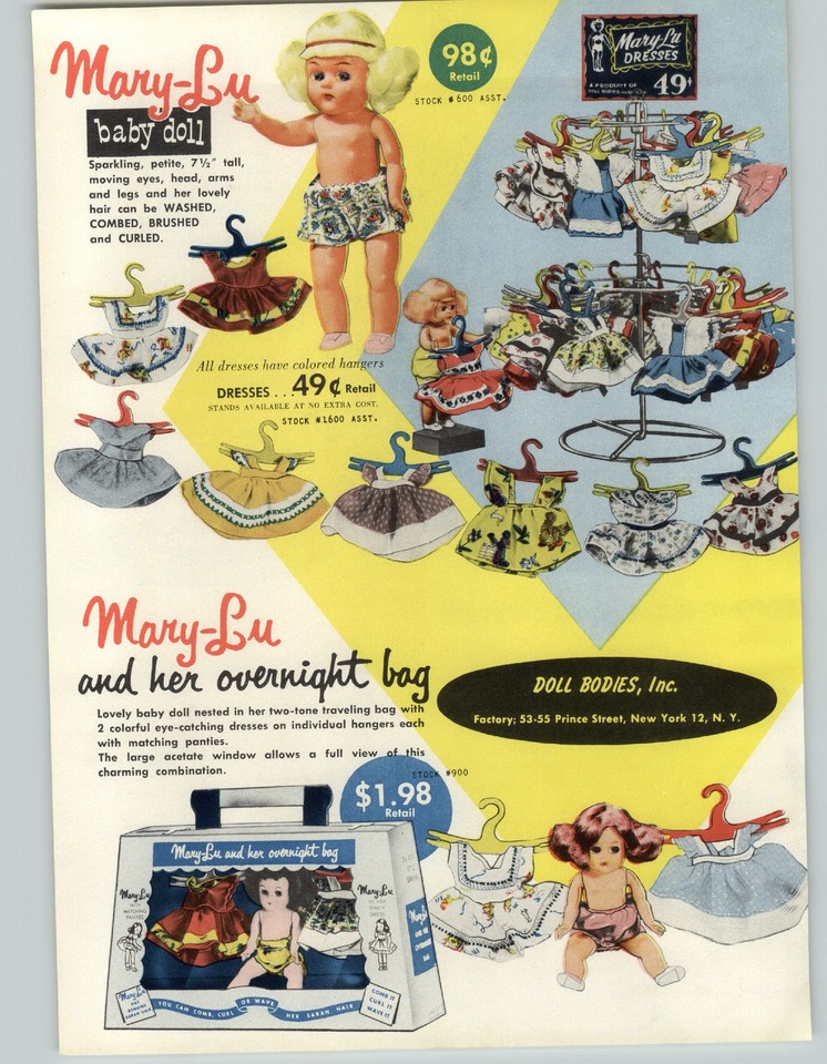 1954 PAPER AD 2 Sided COLOR Mary Lu Walker Doll Baby Overnight Bag | eBay