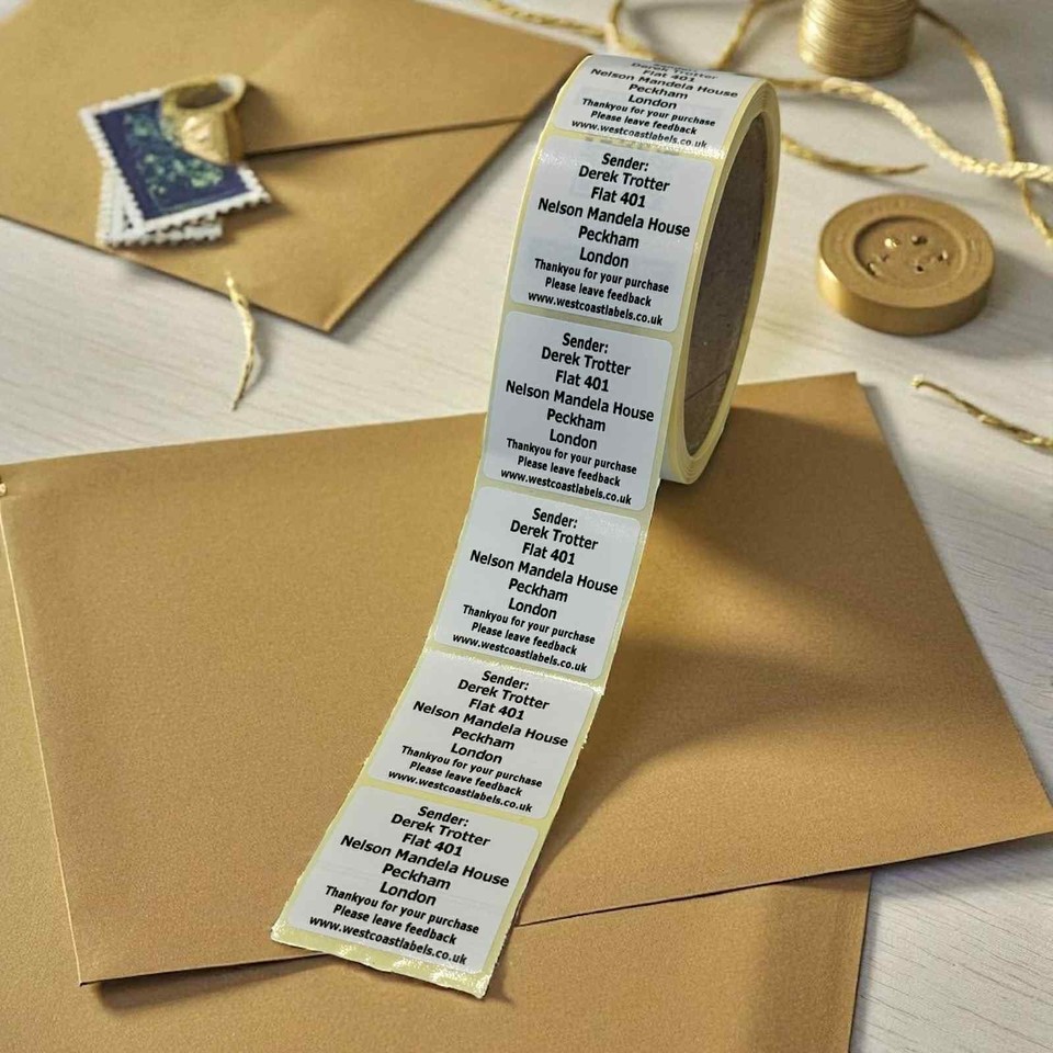 Personalised Printed Sticky Address Labels Stickers White 38 mm x 38 mm ...