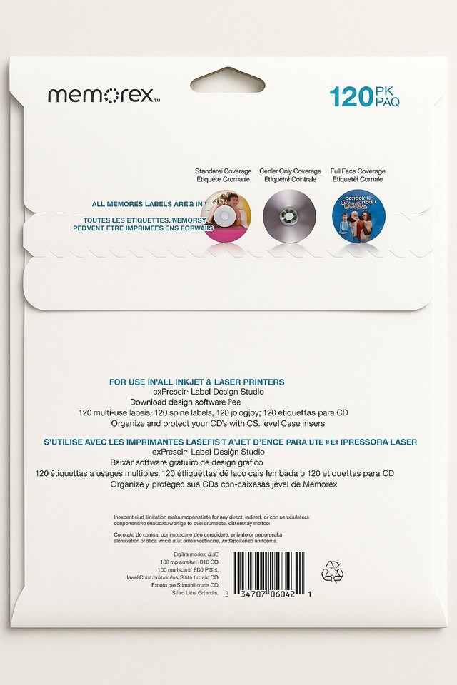 Memorex CD DVD Labels 120 Pack Matte Paper + Spine for Inkjet & Laser ...