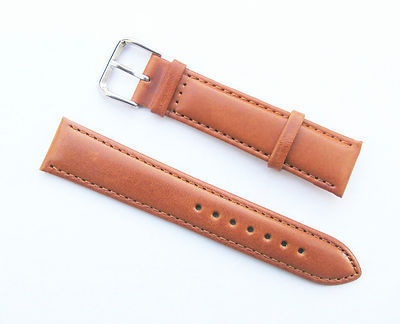 20mm Genuine Leather Padded Dark Tan Light Brown Watch Band - Size ...