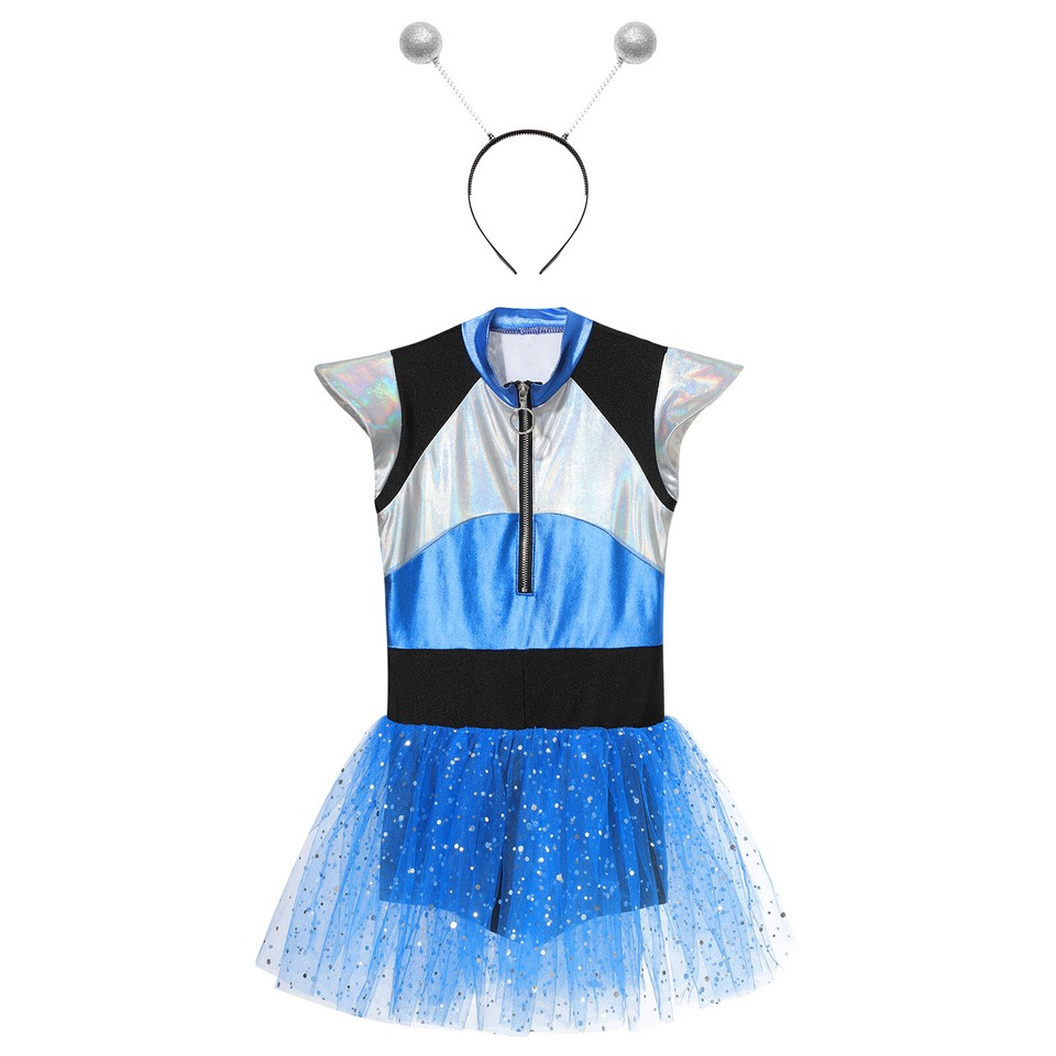 US ~ Girls Space Alien Cosplay Fancy Metallic Tutu Dance Dress ...