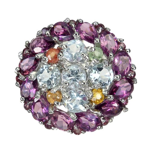 925 Sterling Silver Ring Pear Rhodolite Aquamarine Sapphire Gemstone ...