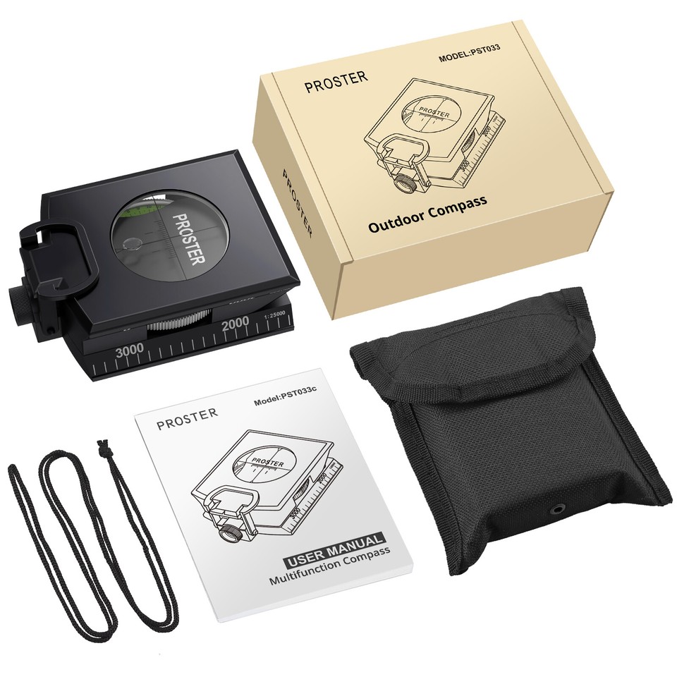 Proster Military Compass Metal Sighting Clinometer Camping Hiking ...