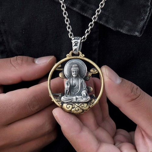 Men's Buddhist Amulet 925 Silver Plated Buddha Necklace Gift with 70CM ...