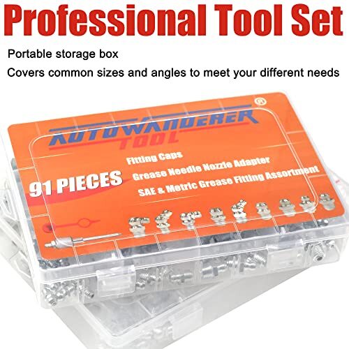 Tool Grease Fittings Kit 70pc Sae & Metric Grease Zerk Assortment ...