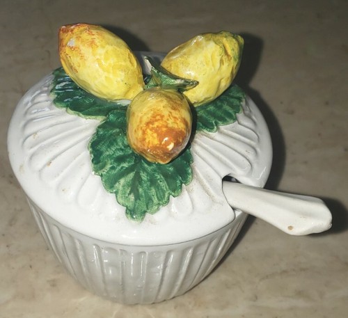 Italy Pottery ceramic 4” Jelly Jar Lemon Curdjar Spoon Hand-Painted ...