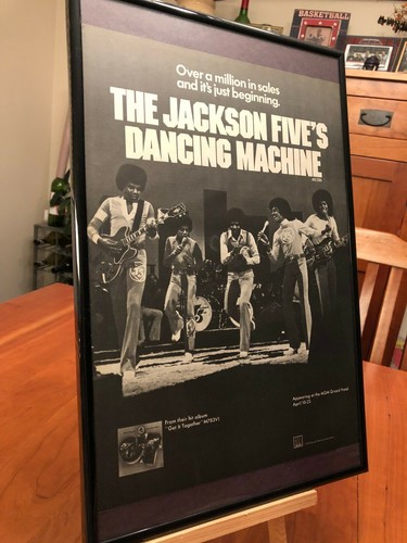 BIG 11X17 FRAMED (MICHAEL) JACKSON 5 FIVE "DANCING MACHINE" LP ALBUM 45 ...