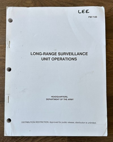 Vintage 1985 HQ Dept of Army FM 7-93 Long Range Surveillance Unit ...