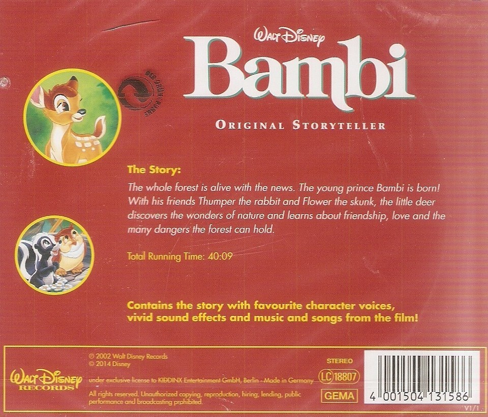Walt Disney - Bambi (1xCD Audio 2014) Story, Music & Songs from the ...