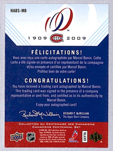 2008-09 Upper Deck Montreal Canadiens Centennial Habs INKS Marcel Bonin ...