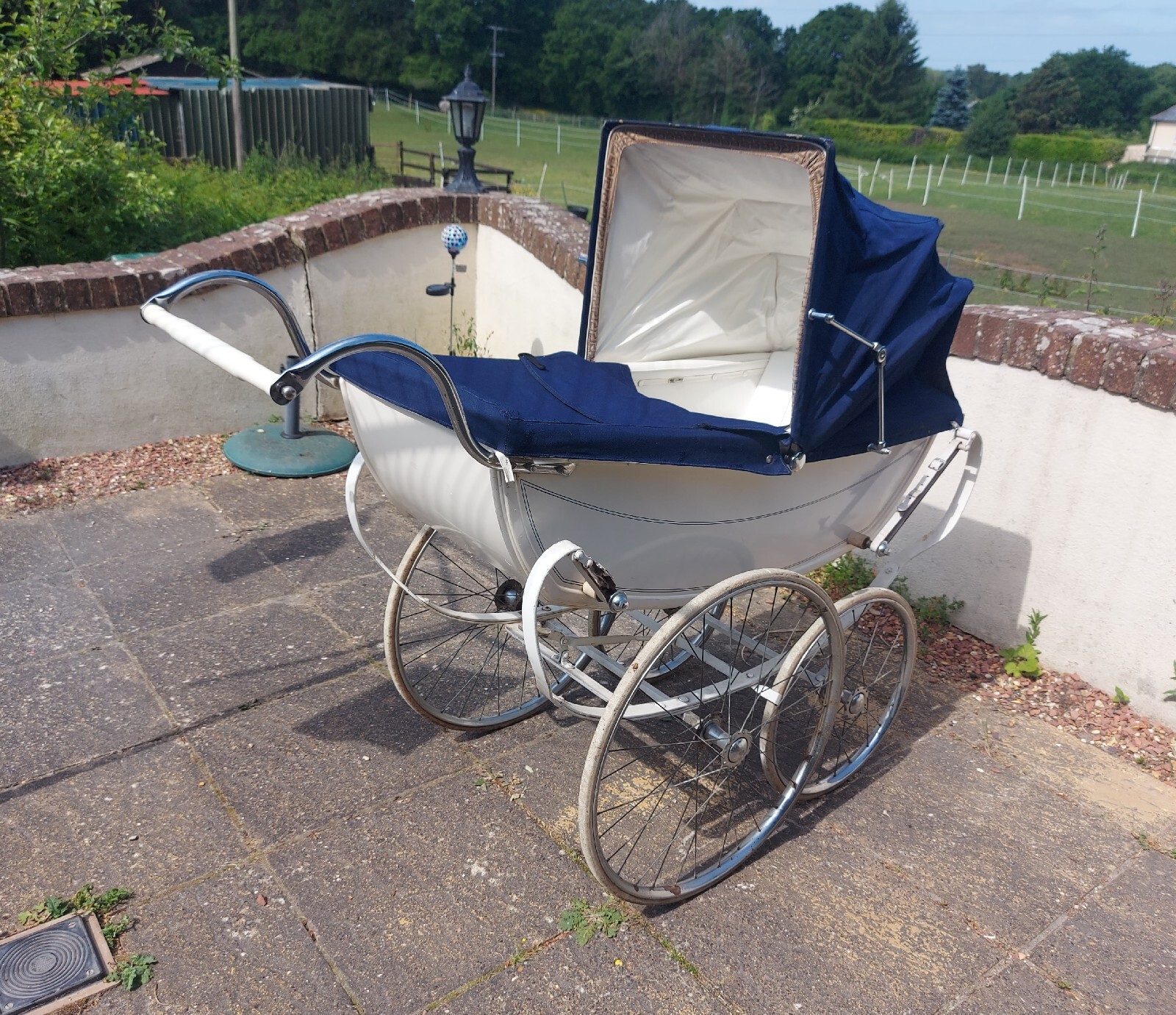 Vintage 1957 Osnath Coach Built Pram (White with Navy Hood) | eBay UK
