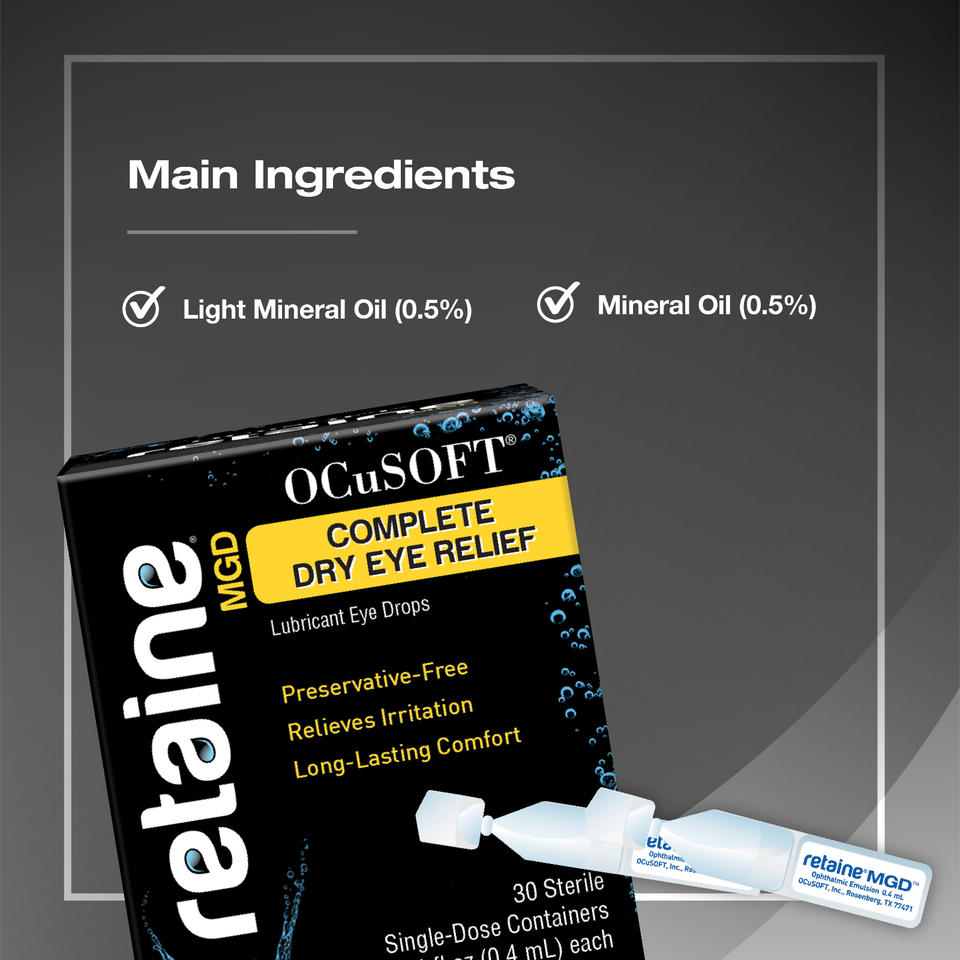 OCuSOFT Retaine MGD Complete Dry Eye Relief Lubricant Eye Drops 30 Ct ...