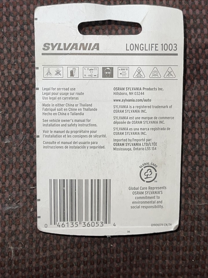 Auto Dome & Courtesy Bulbs. Sylvania 1003 LL BP. Two Long Life Bulbs ...