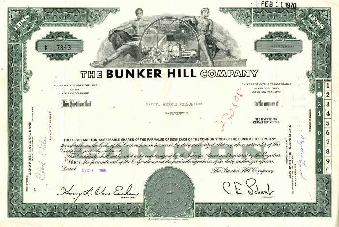 Bunker Hill Co. - Stock Certificate - General Stocks | eBay