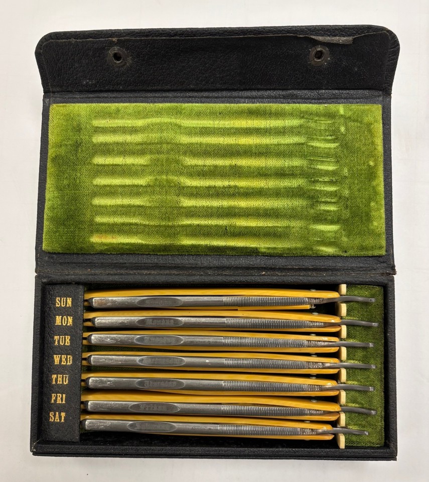 VINTAGE 7-day Straight Hollow Ground Razor Set "SUM EXTRA" Solingen ...