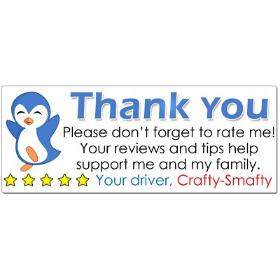 for DoorDash Instacart Uber Eats Thank You Stickers Delivery Driver ...