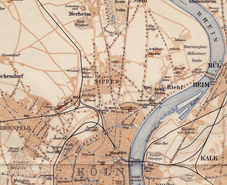 1911 ORIGINAL ANTIQUE MAP OF COLOGNE KOLN KÖLN NORTH RHINE-PALATINATE ...