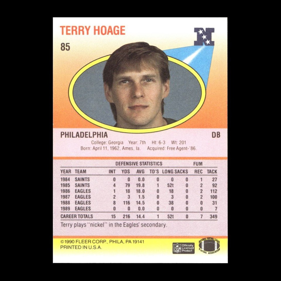 Terry Hoage 1990 Fleer Philadelphia Eagles #85 R325A 86 | eBay
