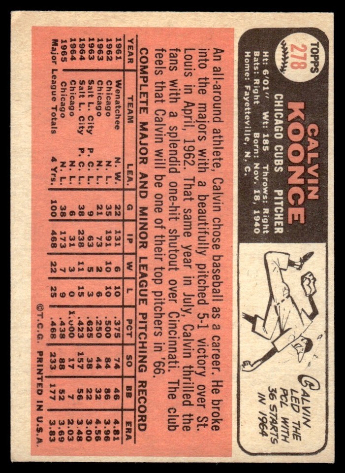 1966 Topps Calvin Koonce + Chicago Cubs #278 | eBay
