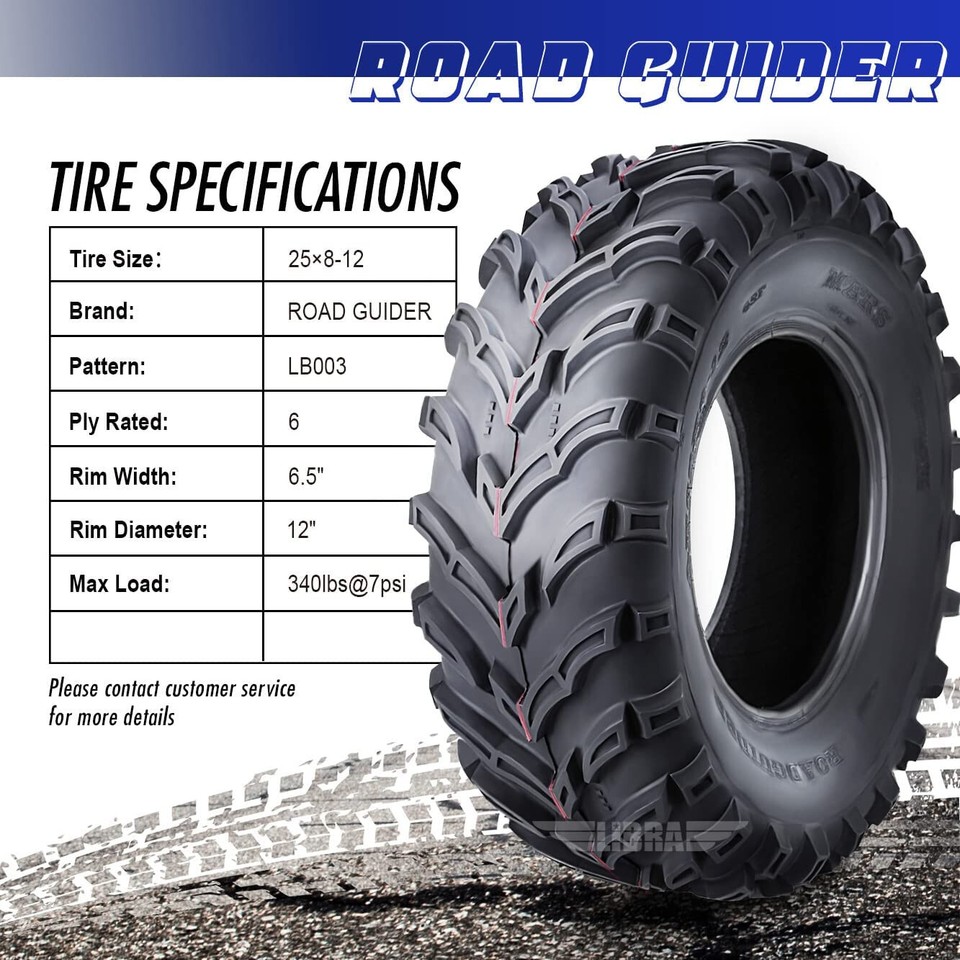25x8-12 25x8x12 UTV ATV Tires 25x8.00-12 25x8.00x12 6PR 10272 - Set 2 ...