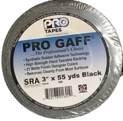 Pro Tapes Pro Gaff Gaffers Tape 3 inches x 55 yards Roll Black SRA ...