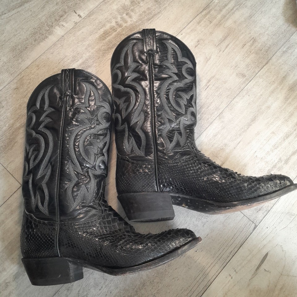 Tony Lama Exotic Python Black Snake Skin Cowboys Boots Men’s - Sz 9 D ...