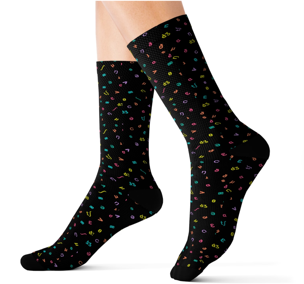 SLP SLPA IPA Phonetic Alphabet Black Crew Socks Speech Language ...