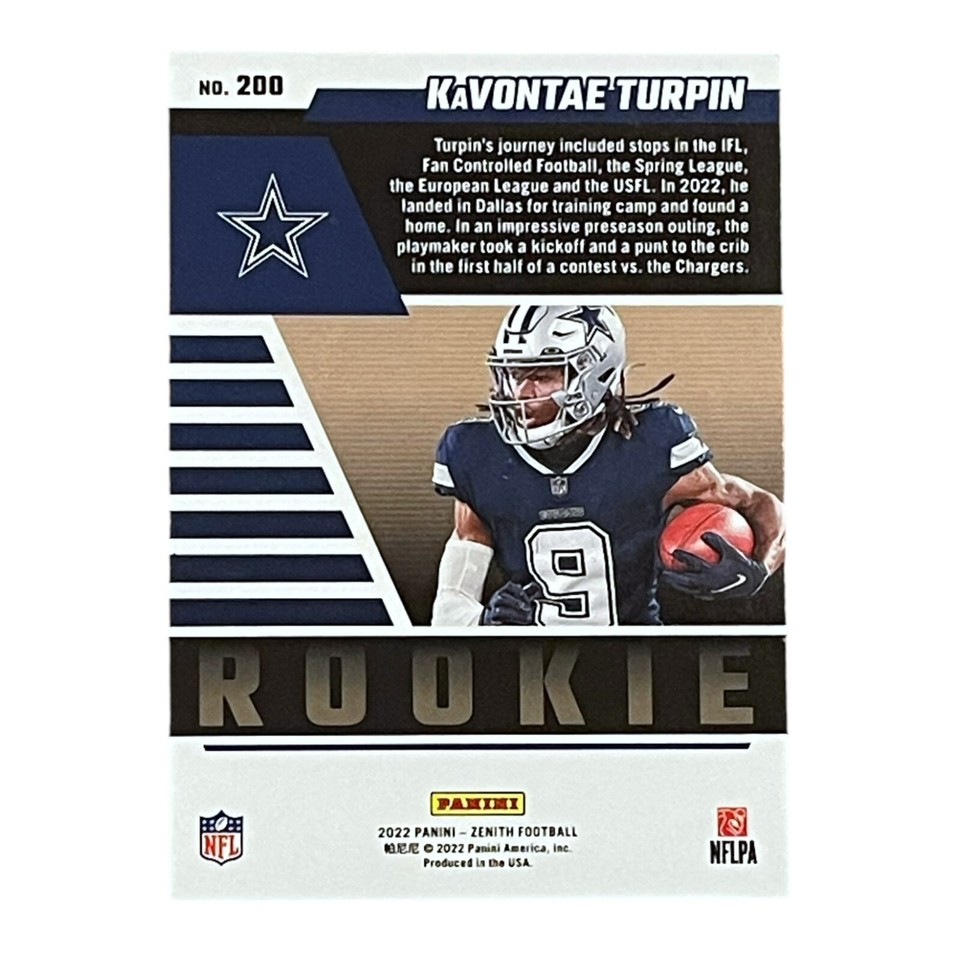2022 Panini Zenith Rookie #200 KaVontae Turpin Dallas Cowboys Football ...