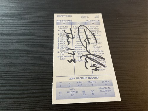 STRAT-O-MATIC Signed Card 2008 Washington Garrett Mock | eBay