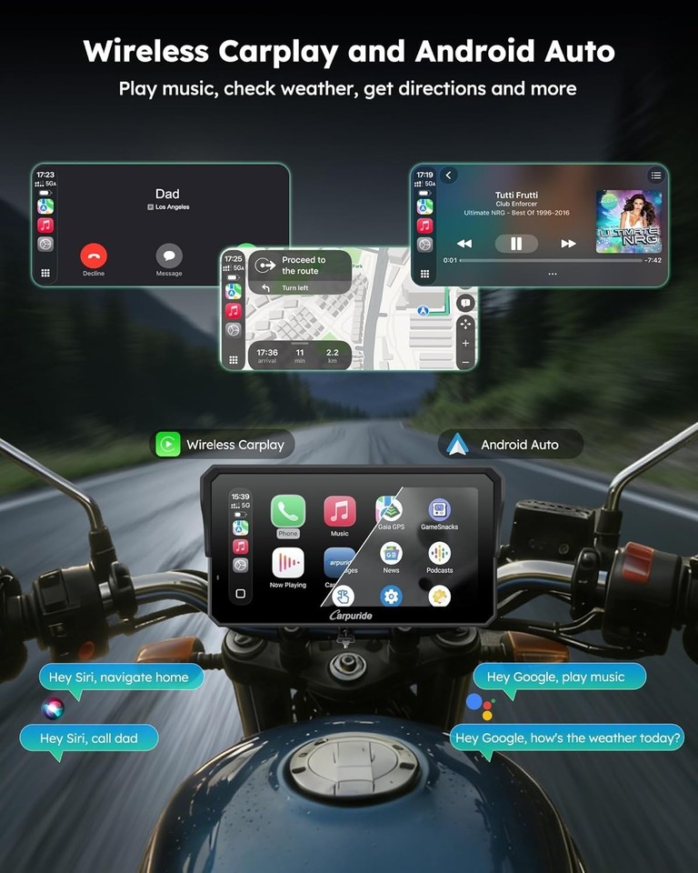 GPS Units Carpuride Motorcycle Carplay Type C Port & TPMS 6.25" Wireles ...