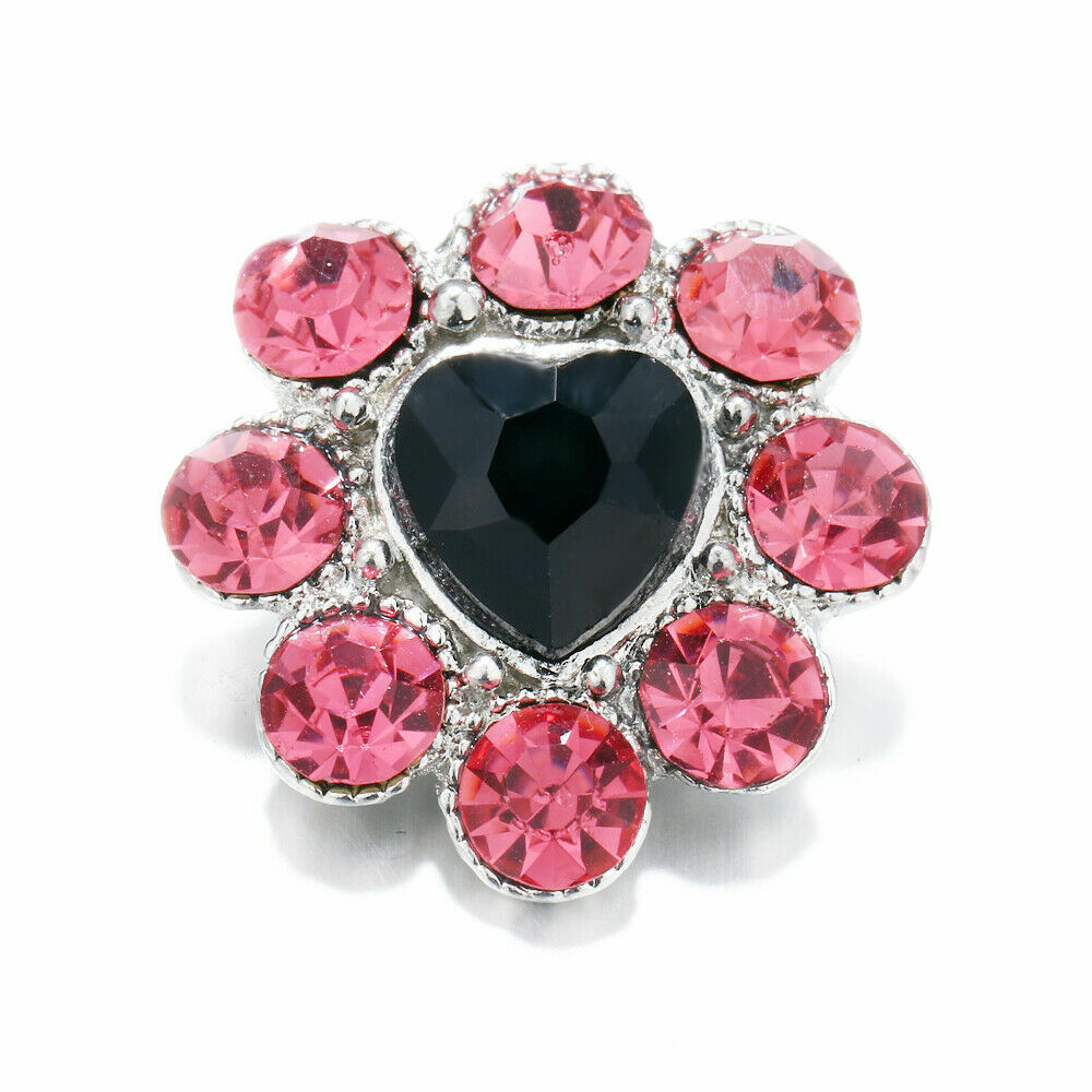 RED & PINK Heart Rhinestone Button Charm Noosa Ginger Snaps etc ...