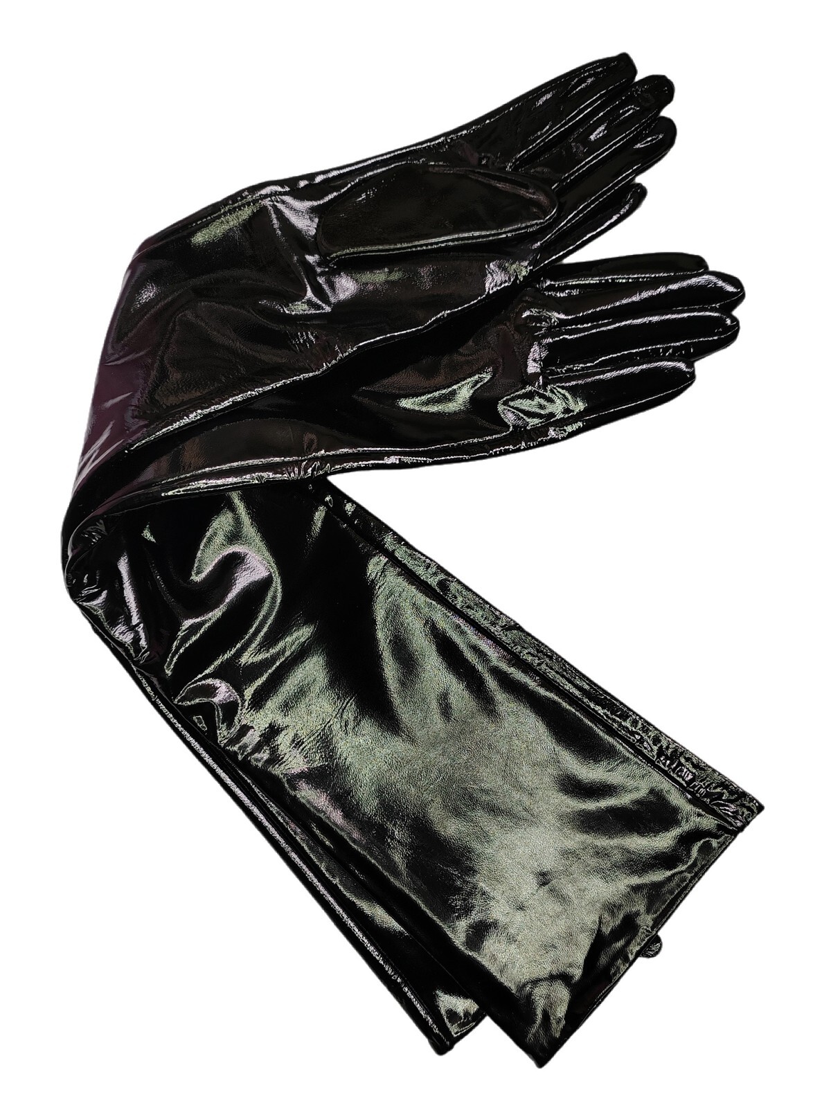 Women 65cm long Opera vintage Real Shining Patent Leather Gloves Black ...