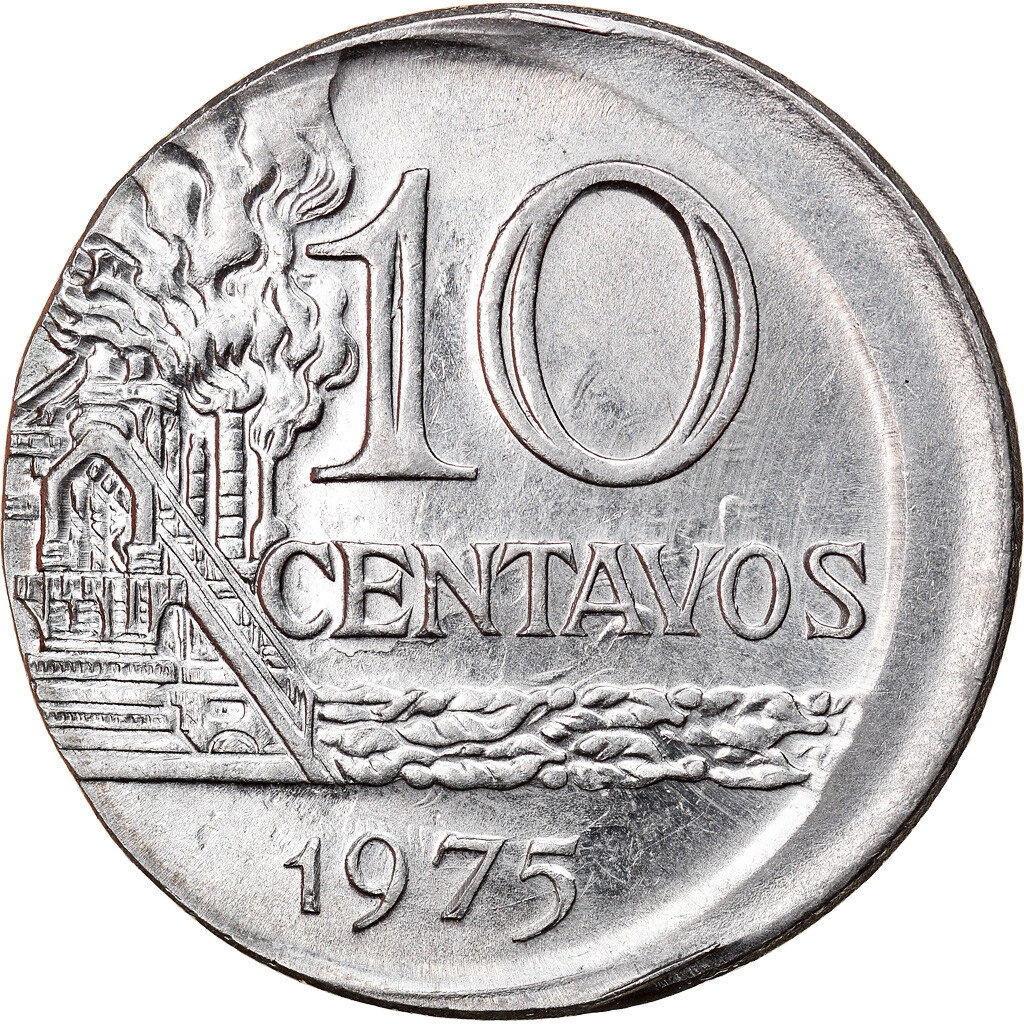 [#840183] Munten, Brazilië, 10 Centavos, 1975, error off center strike ...