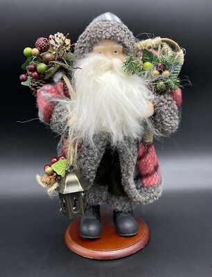 Rustic Cabin Santa Claus Plaid Suit with Lantern, Toy Bag, Snow Shoes ...