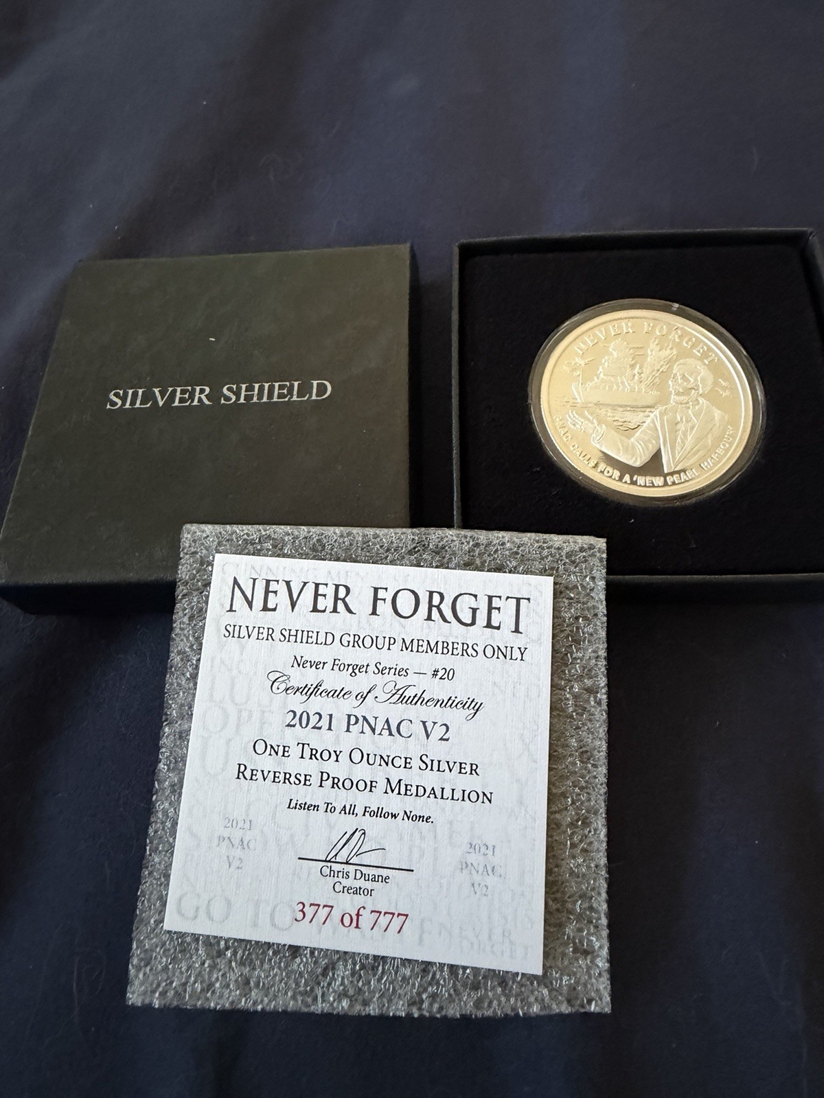 Silver Shield 2021 Proof Never Forget Series #20 PNAC V2 COA BOX COIN 1 ...