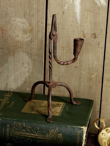 18TH C. AMERICAN WROUGHT IRON RUSHLIGHT RUSH HOLDER PENNY FEET | eBay