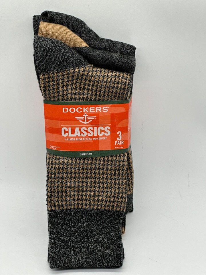 NEW 3 PAIRS PACK MENS DOCKERS SUPER SOFT CLASSIC CREW SOCKS SIZE 6-12 ...