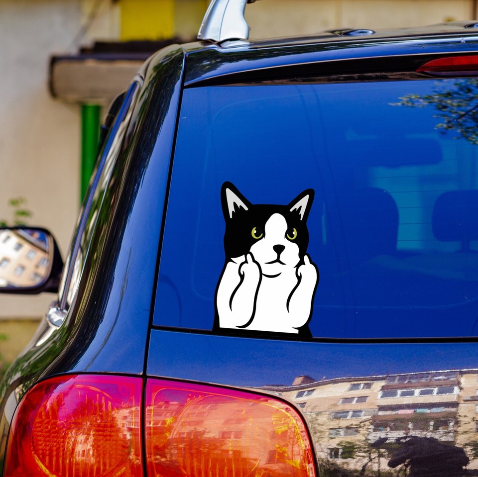 Tuxedo Cat Middle Finger Sticker Flipping Off F U Black Vinyl Decal ...