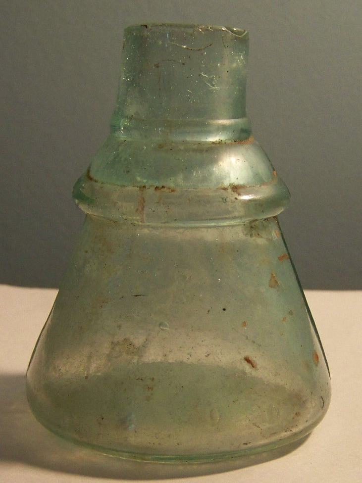 Vintage Aqua Glass Cone Ink Bottle 3" | eBay