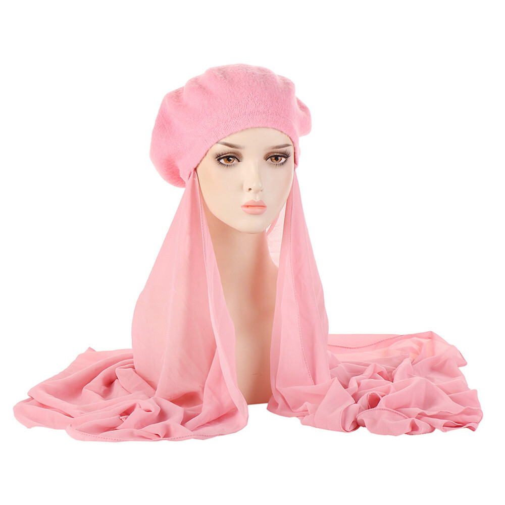 Muslim Women Hijab Beret Cap With Scarf Chiffon Shawl Turban Hat ...