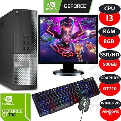 GAMING PC DELL HP COMPUTER BUNDLE WINDOWS 10 THREAD i3 8GB 500GB GT730 ...