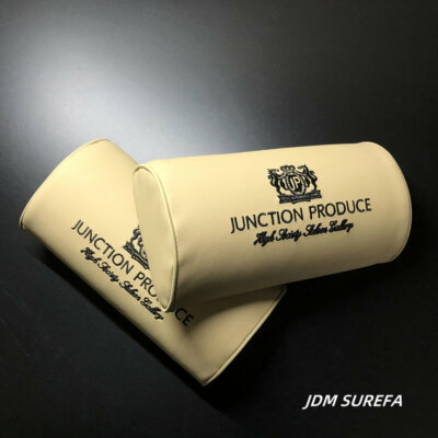 2Pcs JDM Junction Produce Beige Tan Leather JP Neck Pillow VIP Car Seat ...